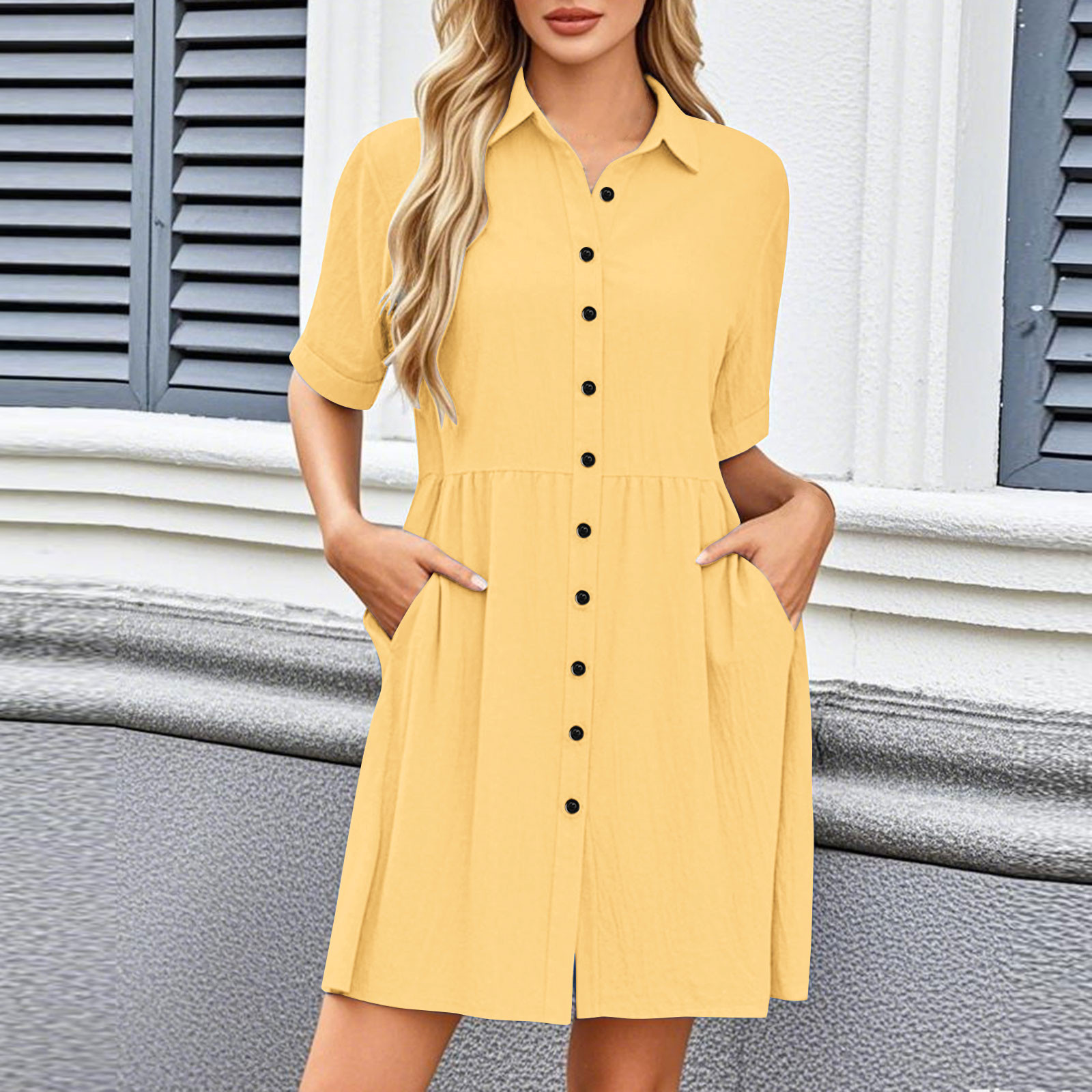 SMihono Button Down Shirt Dresses for Women Cotton Linen Short Sleeve Summer Dress Casual Loose ...