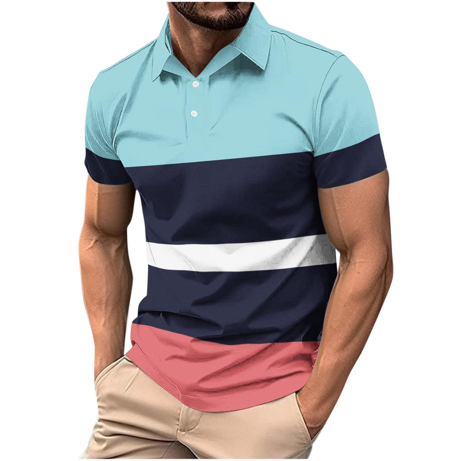 YLSDY Men's Polo Shirt, Buttons Lapel Neck Splicing Tassel Cotton Short Sleeve Shirt Youth ...