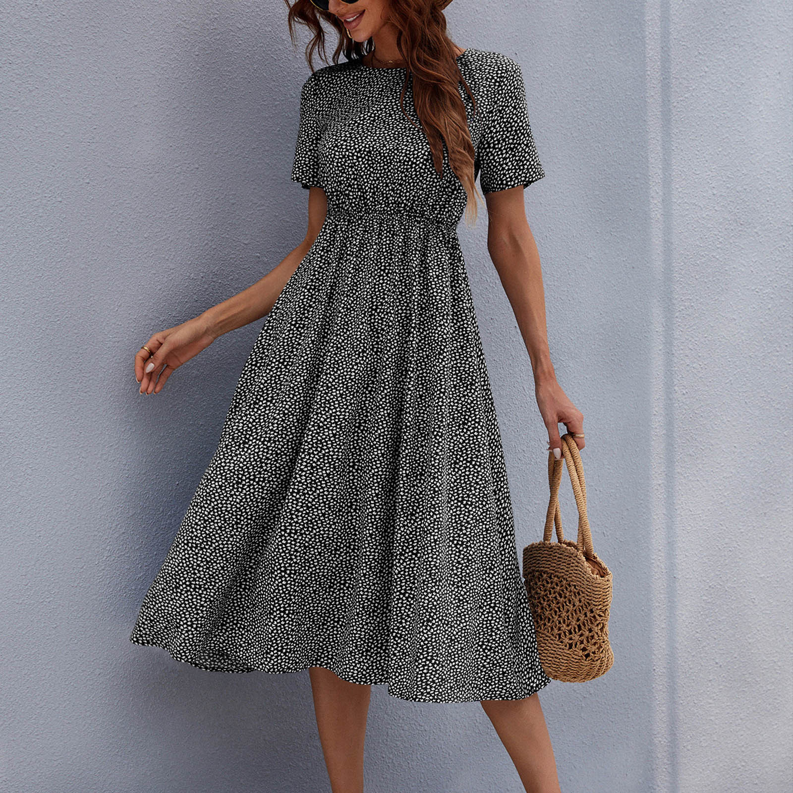 Savings SMihono Women's 2025 Summer Casual Floral Print Short Flutter Sleeve Crew Neck Smocked ...