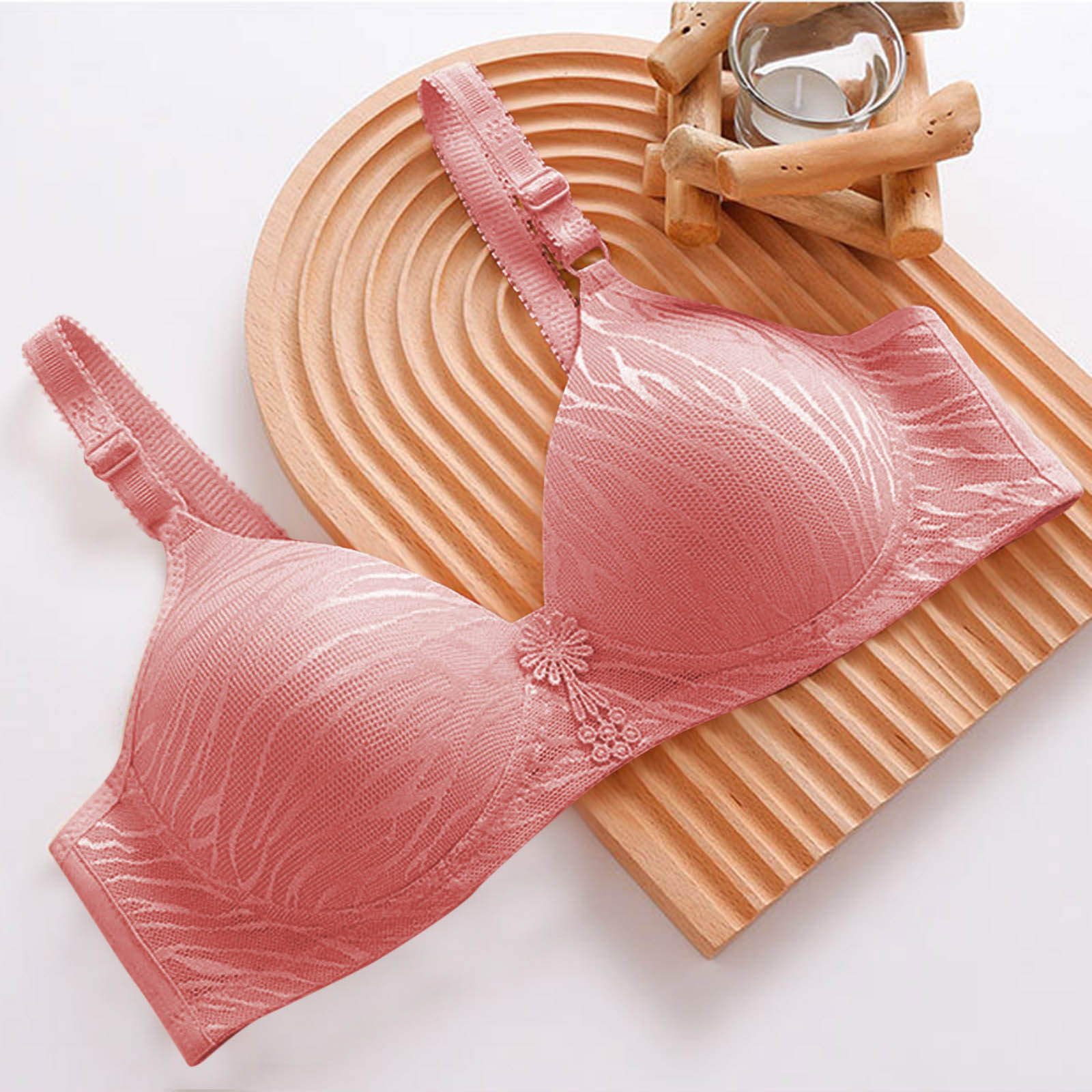 Fashion SMihono Wireless Bras for Women,Adjustable Shoulder Strap Lace Striped Print Bra,Full ...